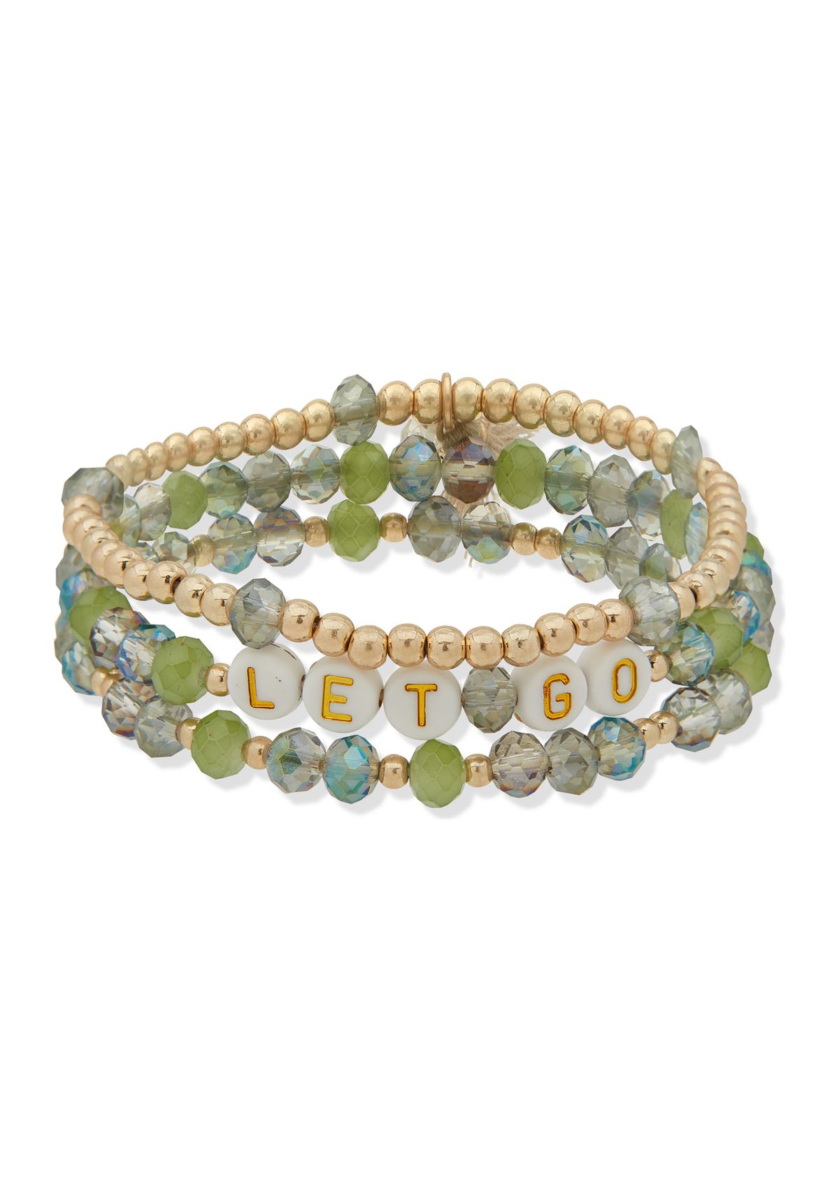 Lonna & Lilly Gold Tone Green Beaded Let Go Stretch Bracelet Set | Belk
