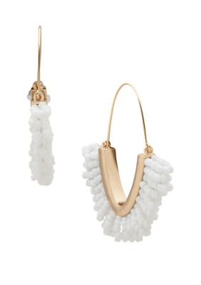 Lonna & Lilly Gold Tone White Hoop with Bead Drops Earrings | belk