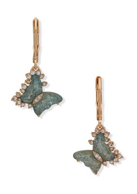 Lonna & Lilly Gold Tone Green Pavé Butterfly Drop Earrings | belk