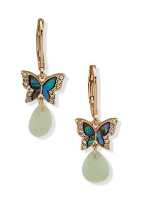 Lonna & Lilly Gold Tone Blue Green Butterfly Drop Earrings | belk