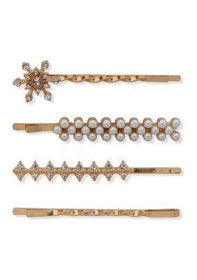 Lonna & Lilly Gold Tone White Snowflake Bobby Hair Pins - Set of 4 | belk