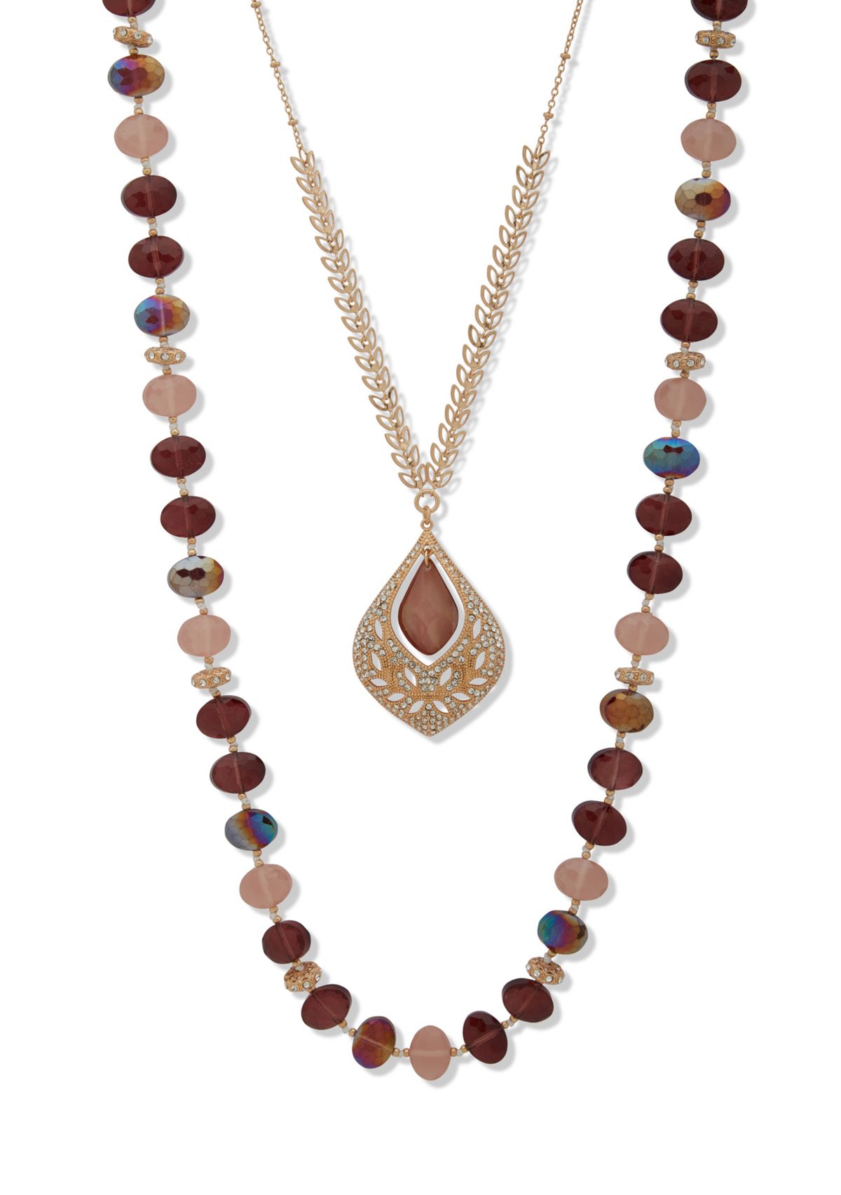 Lonna & Lilly Gold Tone Burgundy 2 in 1 Multirow Necklace | Belk