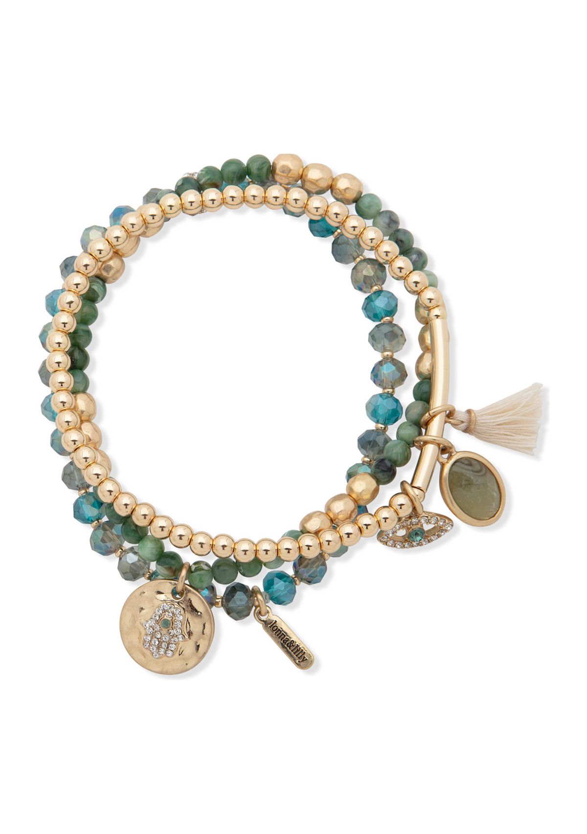 Lonna & Lilly Gold Tone Green Beaded Stretch Bracelet | Belk