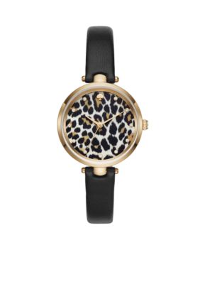 kate spade new york® Women's Gold-Tone Holland Leopard Black Leather ...