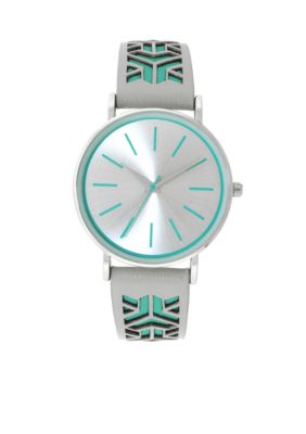 A Classic Time Watch Co. Women's Silver-Tone and Turquoise Laser Cut ...