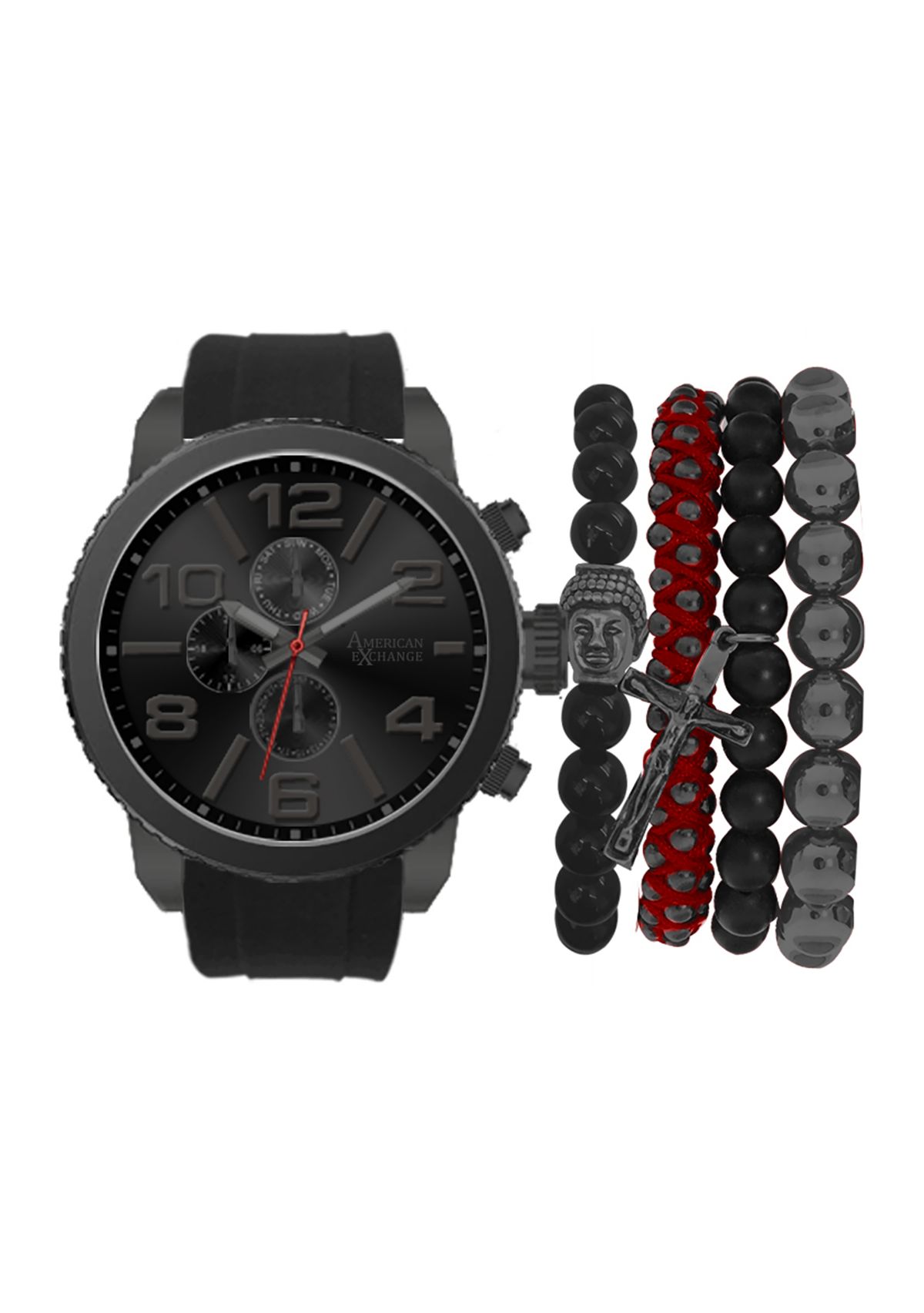 American Exchange Black with Red Bracelet and Watch Set | Belk
