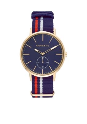 Crown & Ivy™ Gold-Tone Nato Navy Dial Watch | belk