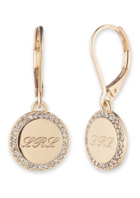 Lauren Ralph Lauren Gold Tone Script Logo Drop Earrings | Belk