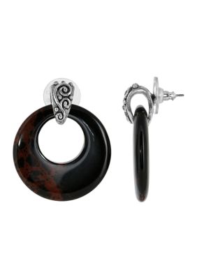 1928 Jewelry Silver Tone Genuine Stone Turquoise Round Stone Hoop Earrings | belk