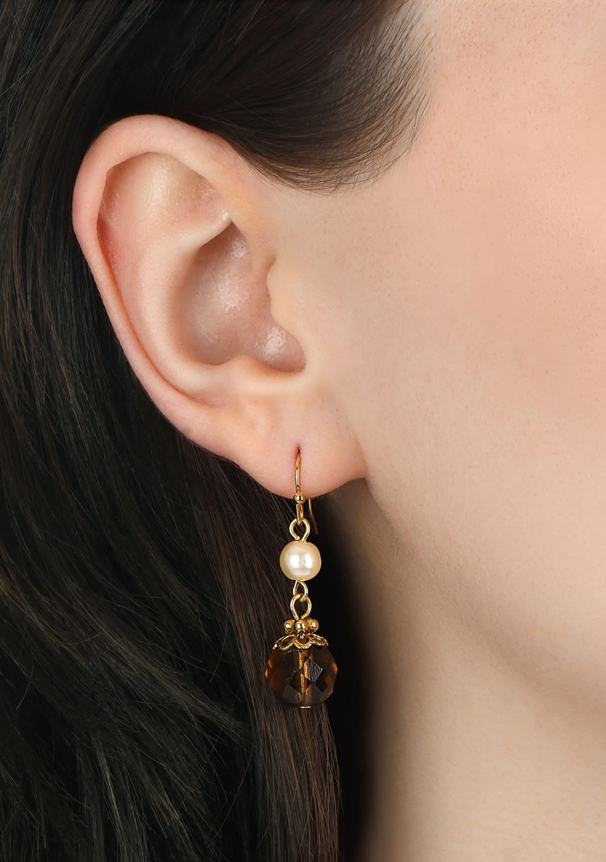 1928 Jewelry Faux Pearl Topaz double drop earrings | Belk