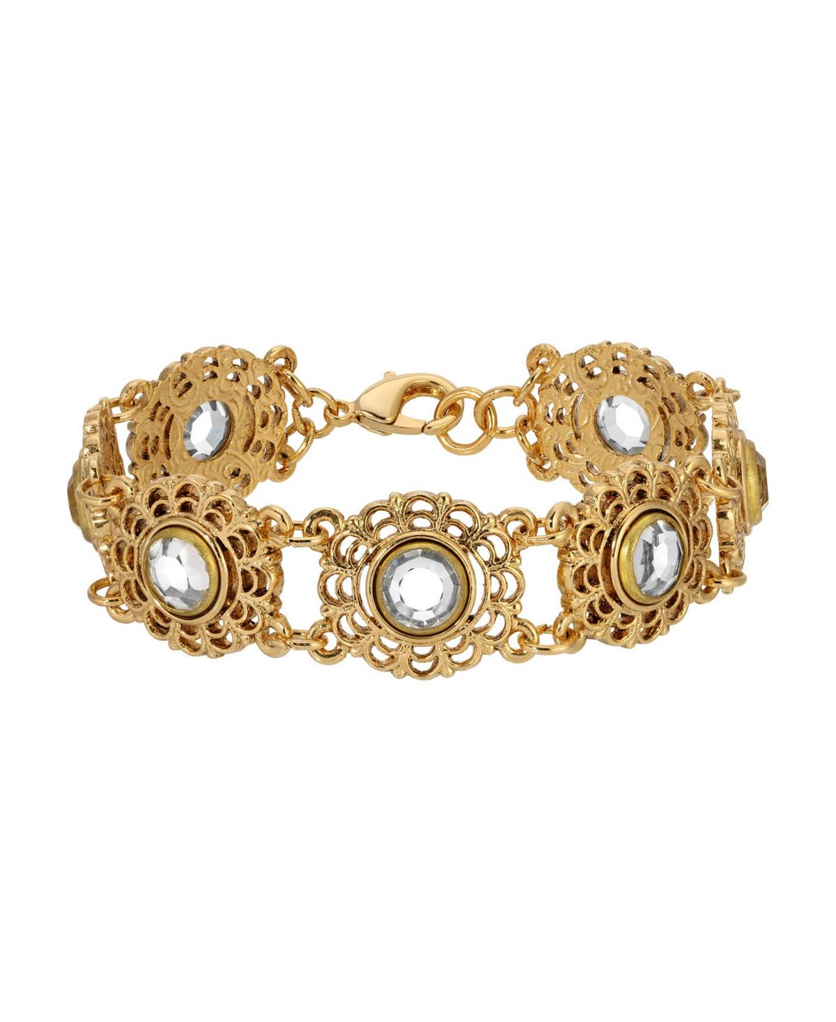 1928 Jewelry Gold Tone Round Filigree With Crystals Bracelet | Belk