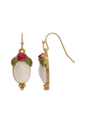 1928 Jewelry Faux Pearl Red Rose Oval Wire Earrings | Belk