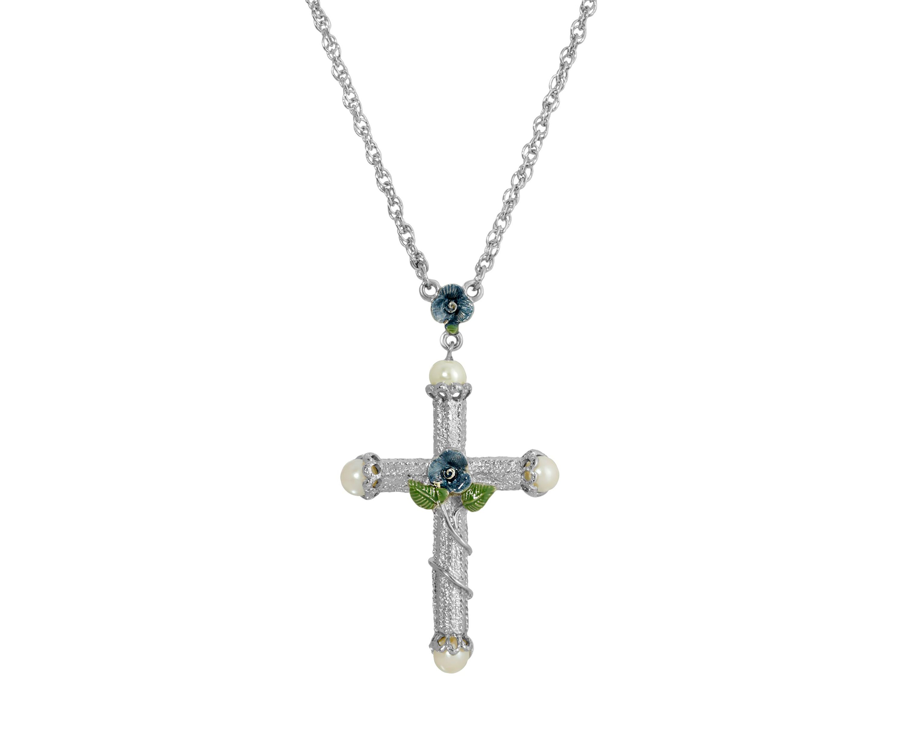 Symbols of Faith Silver-Tone Blue Enamel Cross Necklace - 30" | Belk