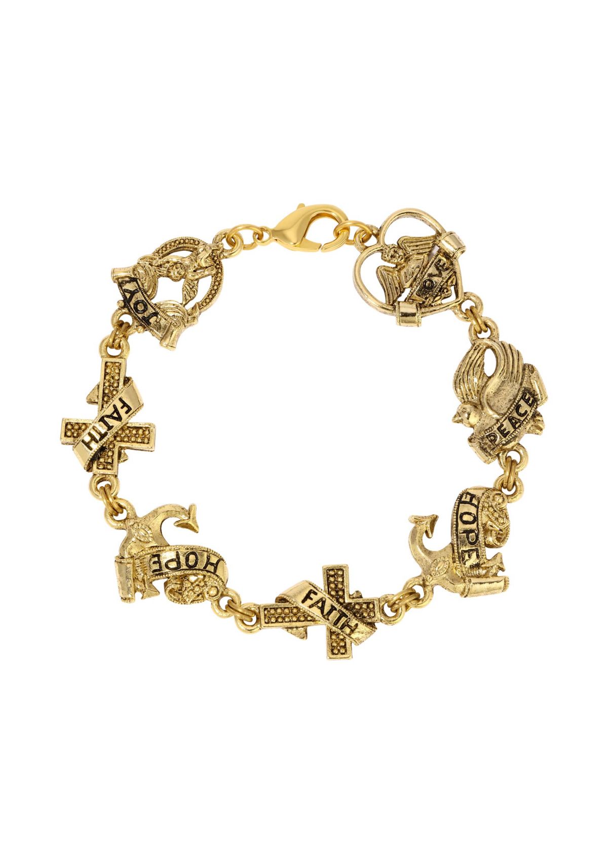 Symbols of Faith Gold Tone Love Peace Hope Faith Bracelet | Belk