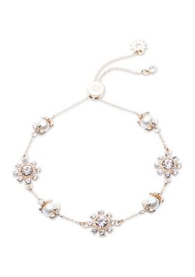Marchesa Gold Tone Pink Pearl Stone Slider Bracelet | belk