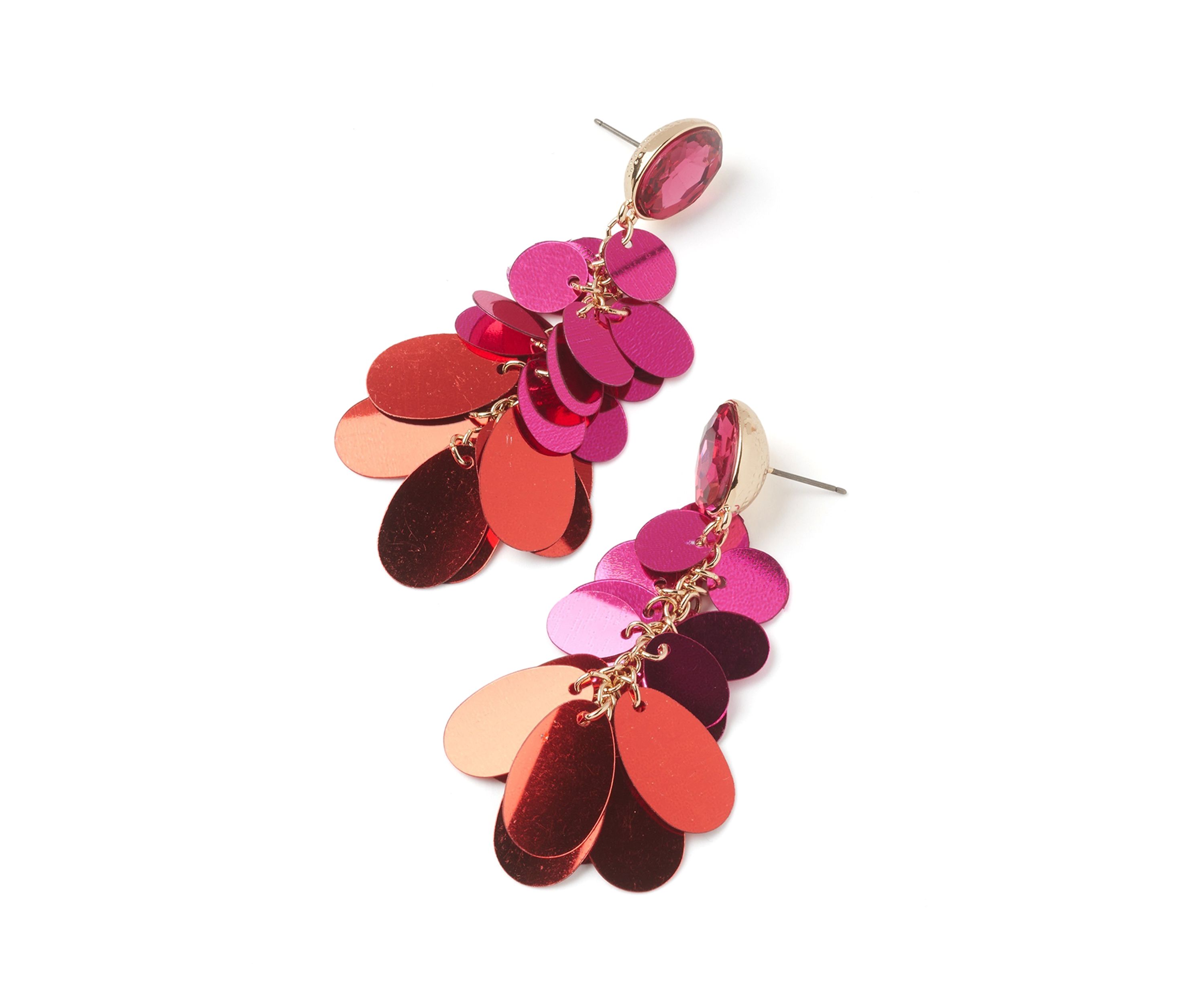 Crown & Ivy™ Gold Tone Pink Sequin Statement Earrings | Belk
