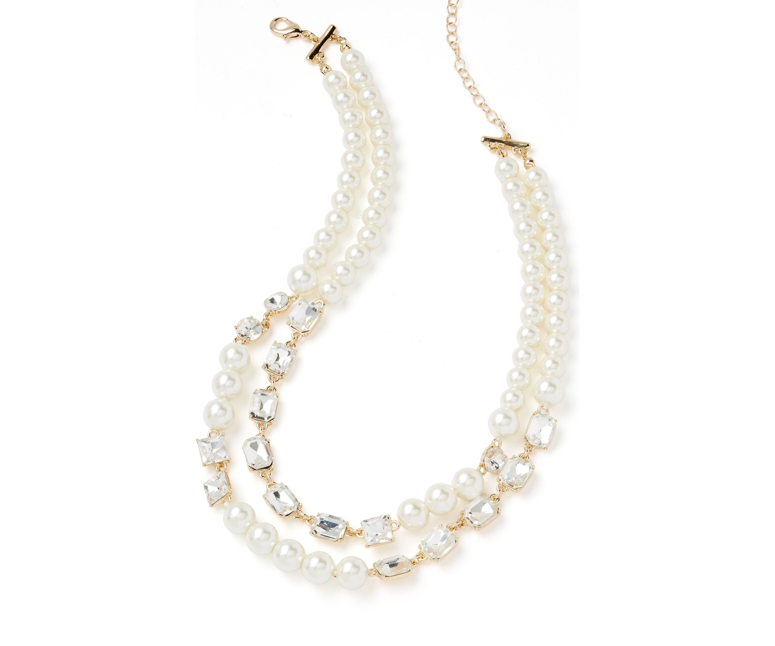 Crown & Ivy™ Gold Tone Pearl Double Row Necklace | Belk