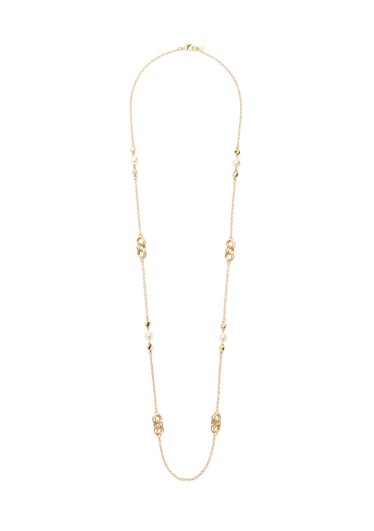 Crown & Ivy™ Gold Tone Pearl Link Strand Necklace | Belk