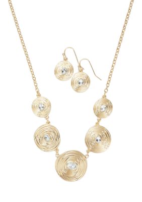 Belk Gold-Tone Crystal Round Spiral Necklace and Earrings Set | belk