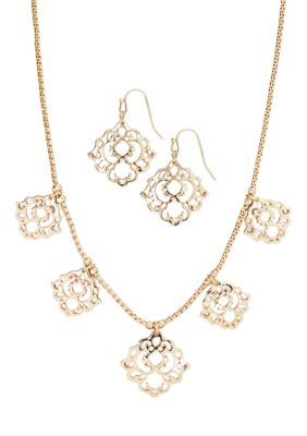 Belk Gold Tone Filigree Necklace and Earrings Set | belk