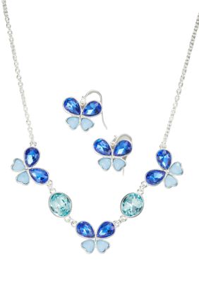 Belk Silver Tone Blue Multi Butterflies Necklace and Earrings Set | belk