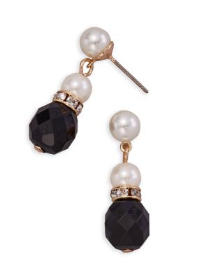 Belk Gold Tone Jet and Crystal Pearl Double Drop Earrings | belk