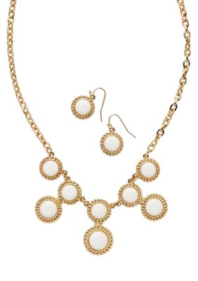 Belk Gold Tone White Stone Necklace and Earrings Set | belk