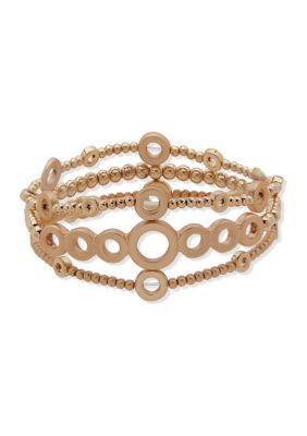 Chaps Gold Tone 3 Piece Gold Ball Stretch Bracelet Set | belk