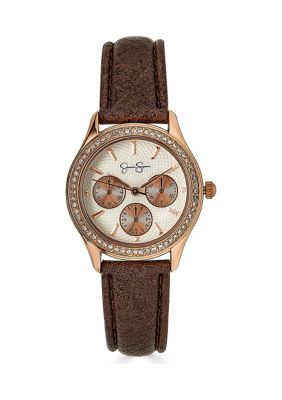 Jessica Simpson Rose Tone Crystal Strap Watch | belk