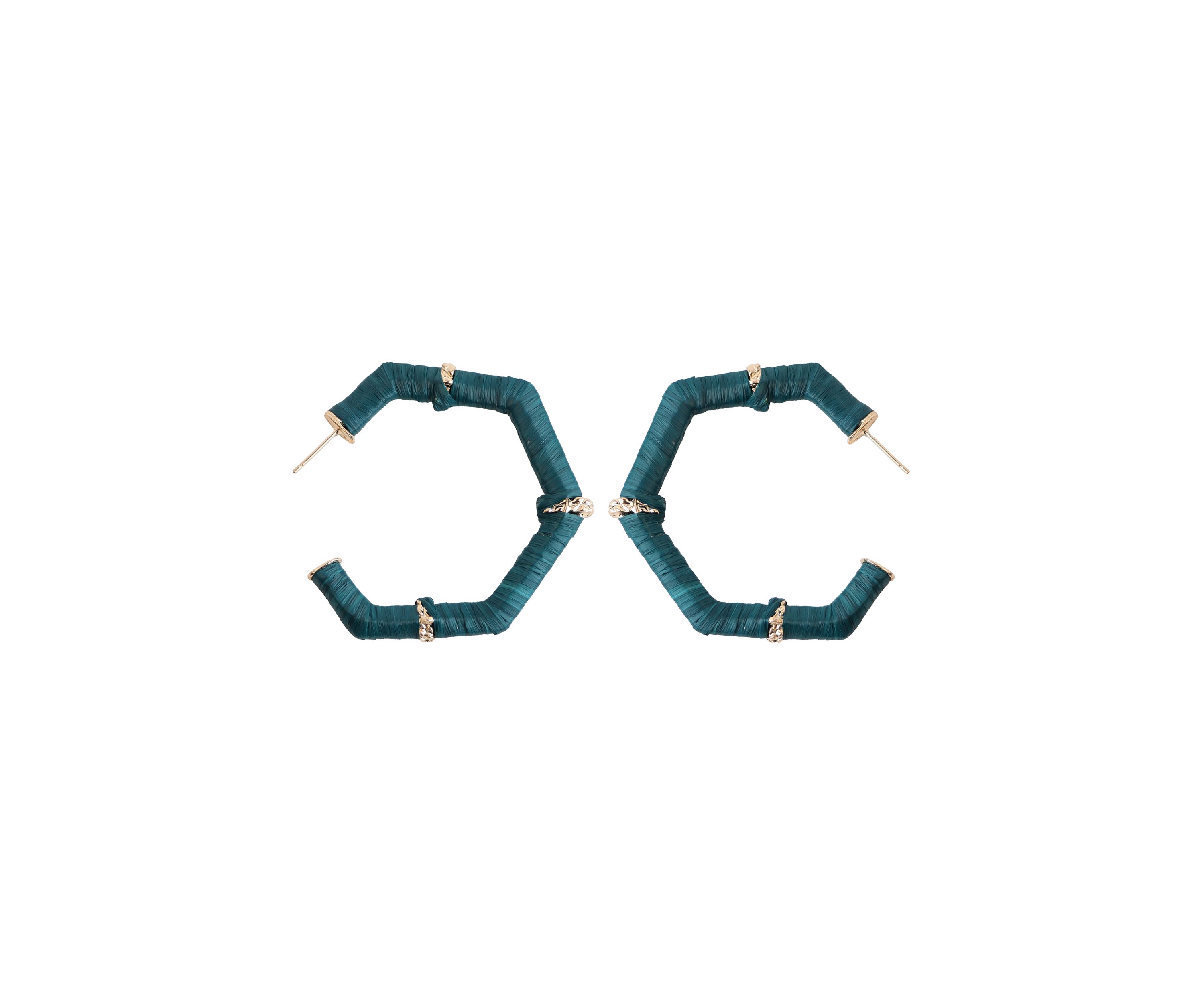 Belk Gold Plated Teal Raffia Hexagon Hoop Earrings | Belk