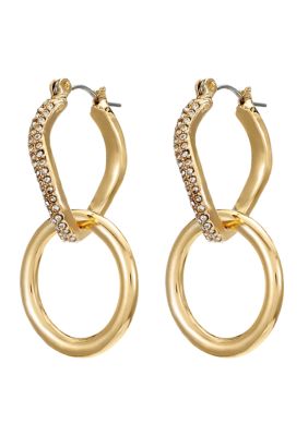 Belk Gold Tone Crystal Double Hoop Drop Earrings | belk