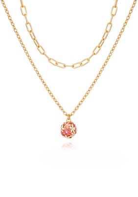 GUESS® Gold Tone Multi Strand Pink Floral Pendant Necklace | Belk