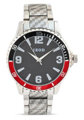 IZOD IZOD Adult Mens Analog Watch w Black/Red Case in Silvertone ...