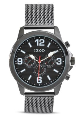 IZOD IZOD Adult Mens Analog Watch w Black Dial on Black Mesh Bracelet ...