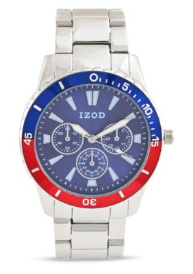 IZOD IZOD Adult Mens Analog Watch w Blue/Red on Silvertone Sport ...