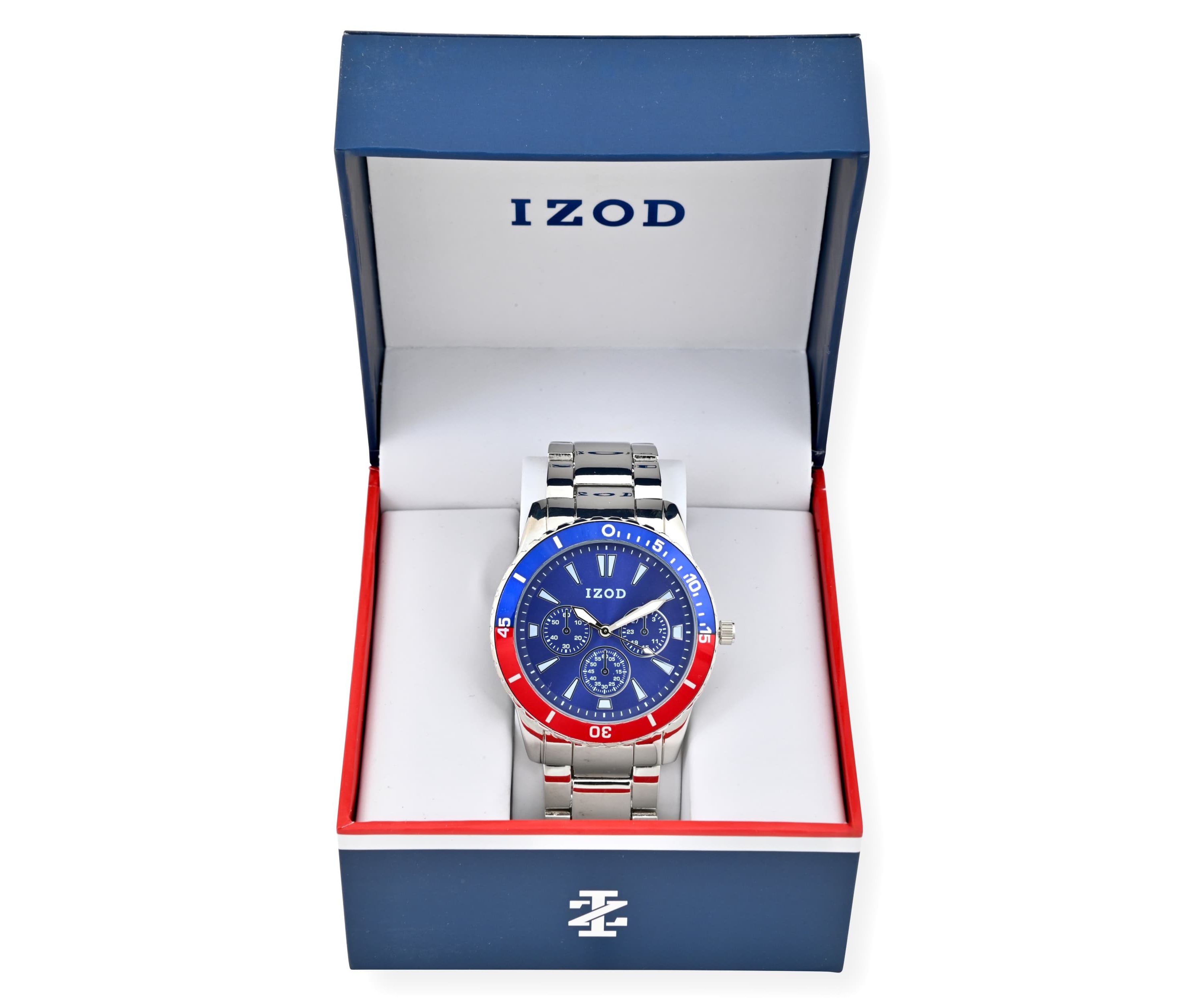 IZOD IZOD Adult Mens Analog Watch w Blue/Red on Silvertone Sport ...