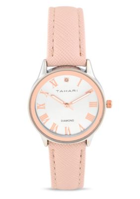 Tahari Tahari Adult Womens Analog Watch w Rose Gold Dial with Blush Strap w Genuine Diamond ...