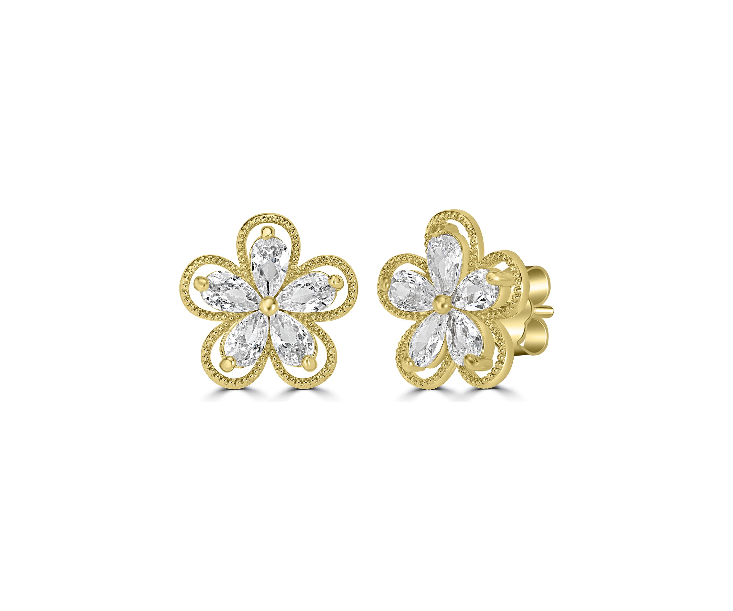 Belk Silverworks Gold Plated Cubic Zirconia Flower Stud Button Earrings ...