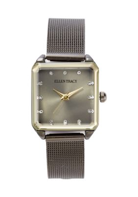 Ellen Tracy Rose Gold Tone Faceted Bezel Brown Strap Watch | belk