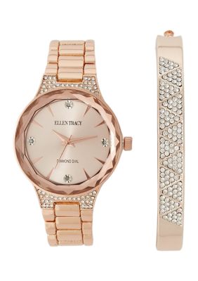 Ellen Tracy Genuine Diamond Dial Watch with Crystal Band | belk