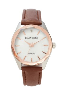 Ellen Tracy Women's Faceted Bezel Diamond Dial Watch | belk