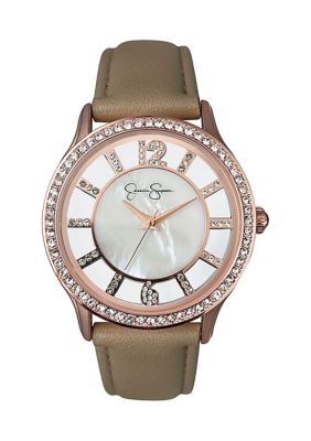 Jessica Simpson Rose Gold See Through Mother of Pearl Strap Watch | belk