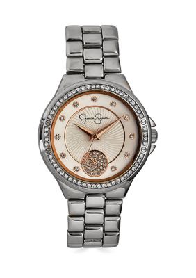 Jessica Simpson Silver Crystal Bracelet Watch | belk