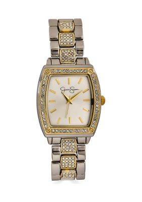 Jessica Simpson Two Tone Tonneau Crystal Bracelet Watch | belk