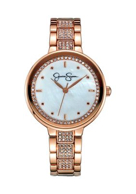 Jessica Simpson Rose Gold Tone Crystal and Genuine Mother of Pearl Dial ...