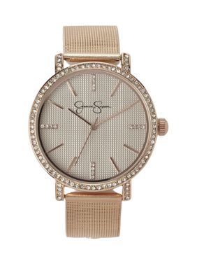 Jessica Simpson Rose Gold Tone 36 Millimeter Textured Mesh Watch | belk