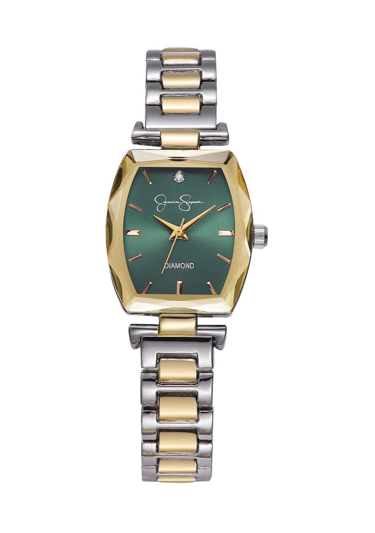 Jessica Simpson Two Tone Green Dial Faceted Bezel Watch | Belk