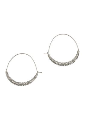 evie & emma Silver Tone Wire Hoop Earrings with Crystal Stone Encrusted ...