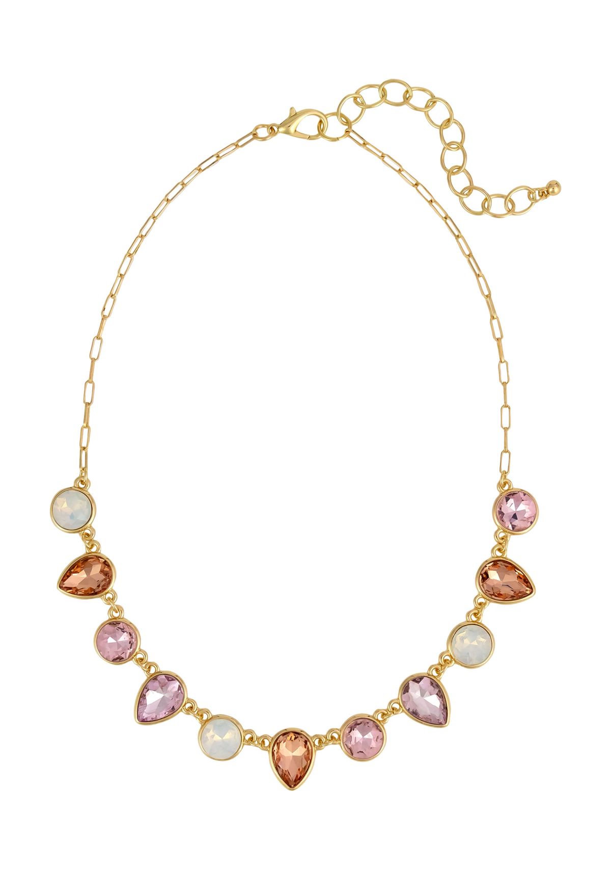 evie & emma Gold Tone One Row Pink Multi Teardrop Stone Frontal ...