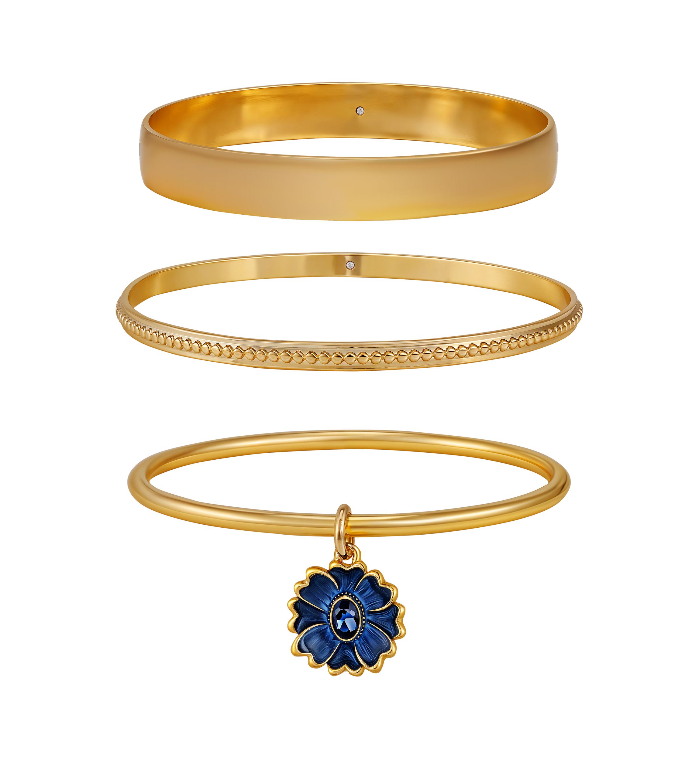 GUESS® Gold Tone Bangle with Flower Stone Bracelet Set | Belk